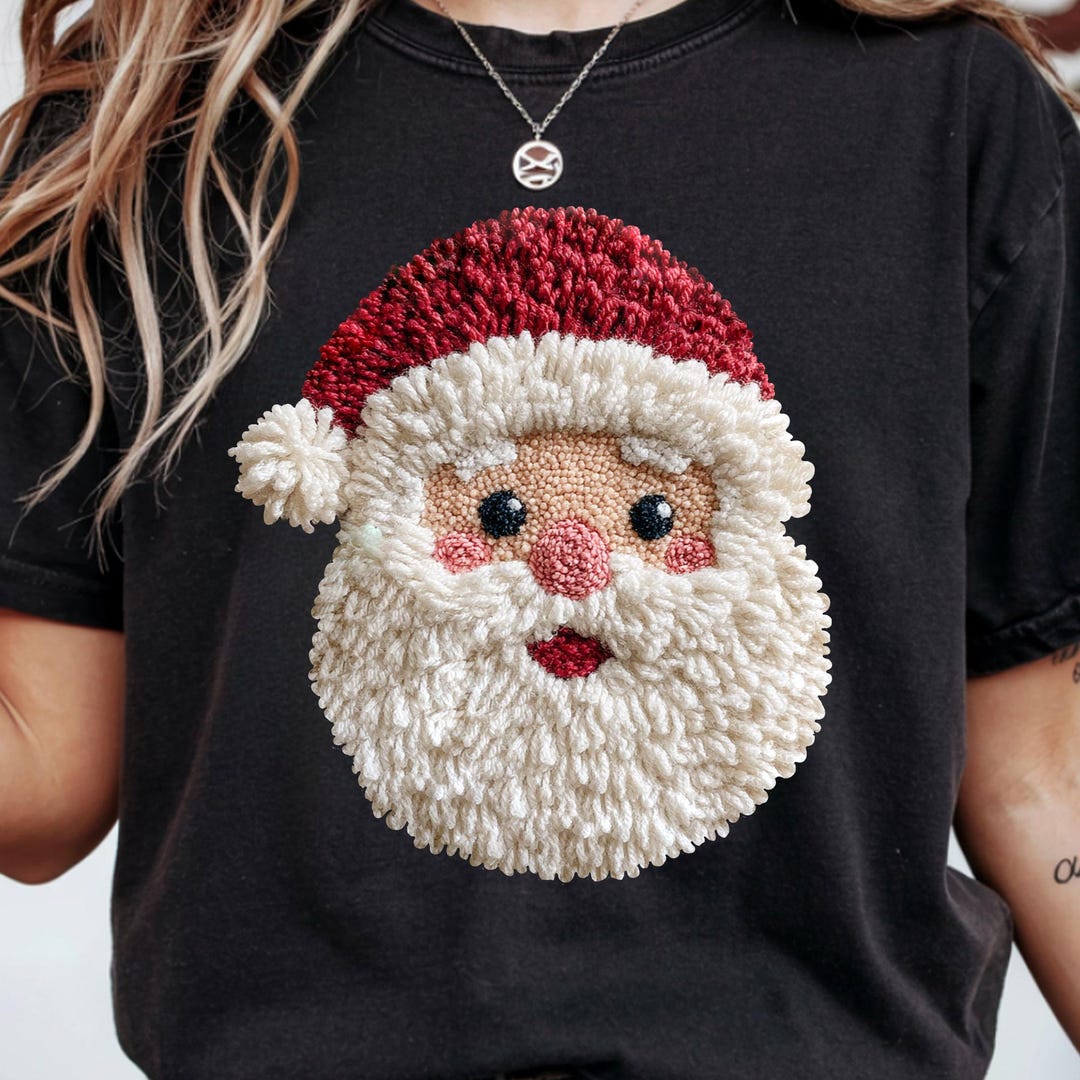 Santa Face PNG – Cozy Tufted Christmas Sublimation Design for Holiday T ...