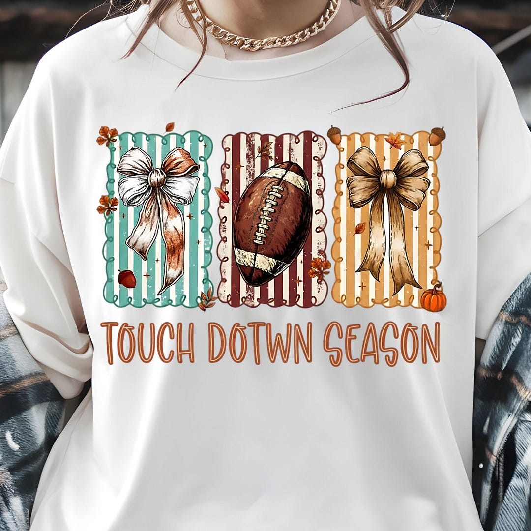 Touchdown Season PNG, Fall Football Sublimation, Vintage Bow Pumpkin ...
