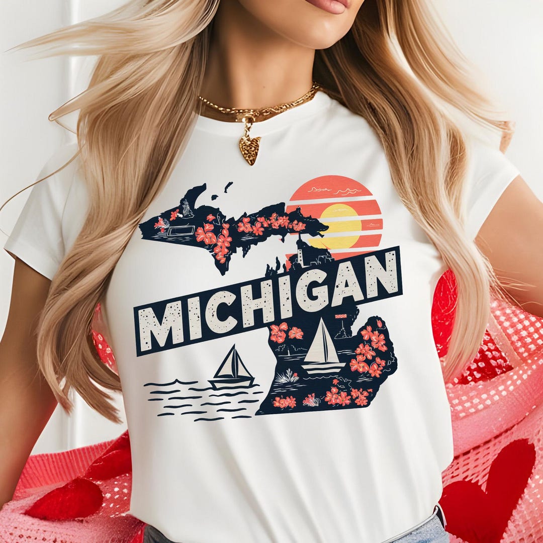 Michigan State Retro Floral Map PNG: Vintage Travel Art (instant ...
