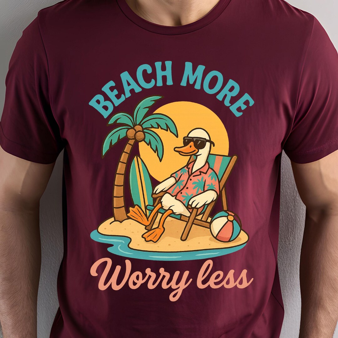 Beach More Worry Less PNG – Funny Duck Summer Design – Tropical Beach ...