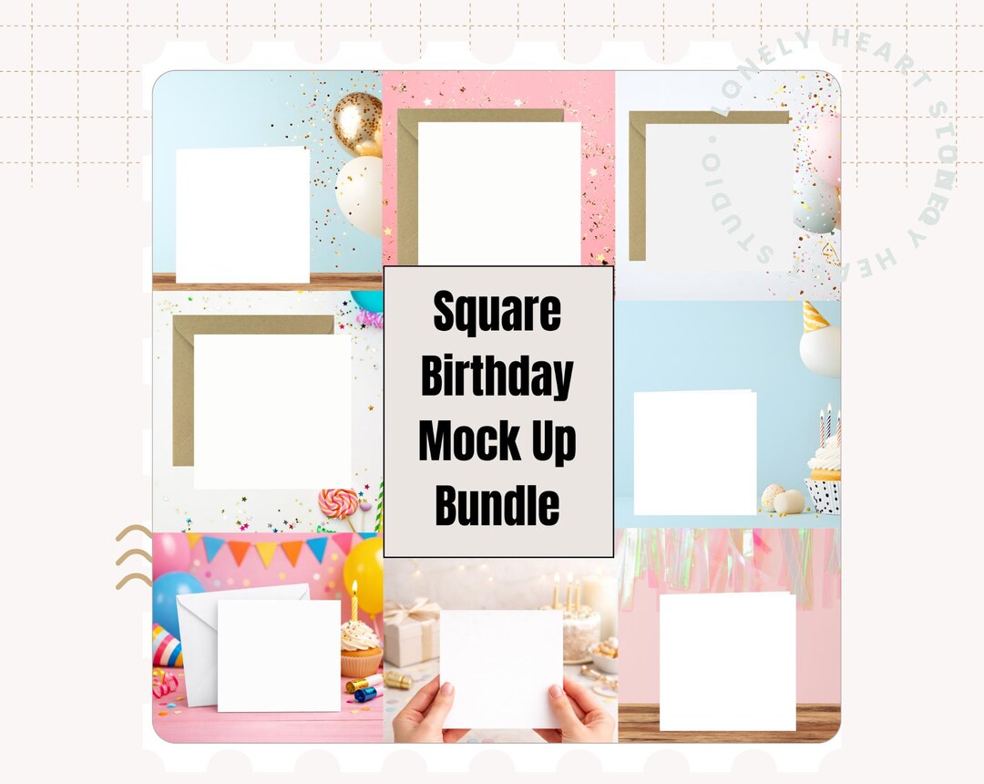 Square Card Mockup Bundle, Birthday Canva Templates 10 Images (digital ...