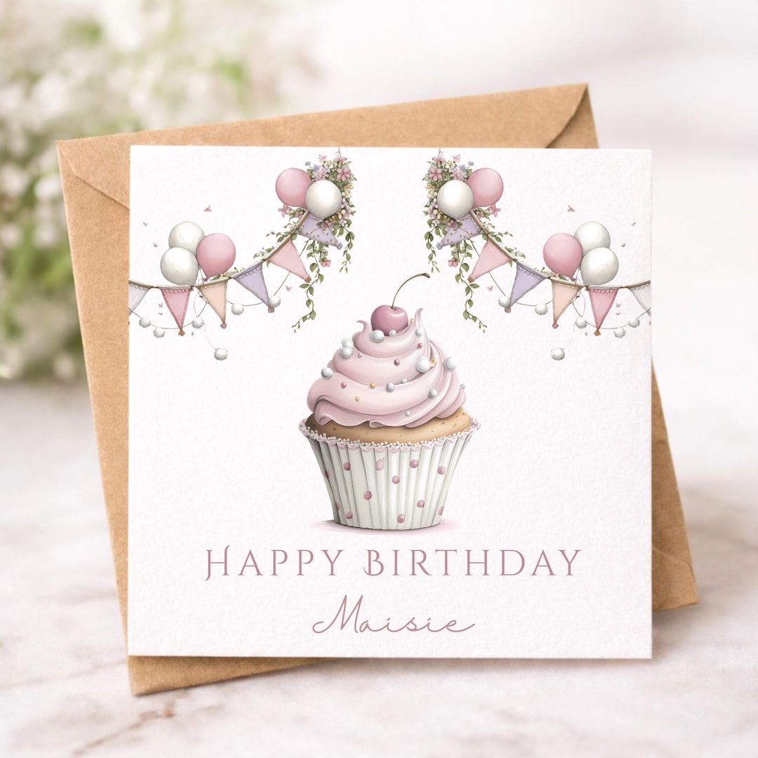 Personalised Birthday Card for Her | Pastel Cupcake Cake Card | Custom ...