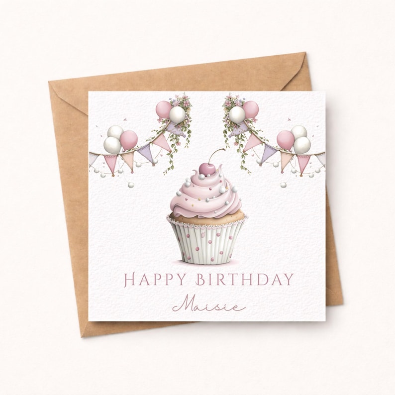 Personalised Birthday Card for Her | Pastel Cupcake Cake Card | Custom ...