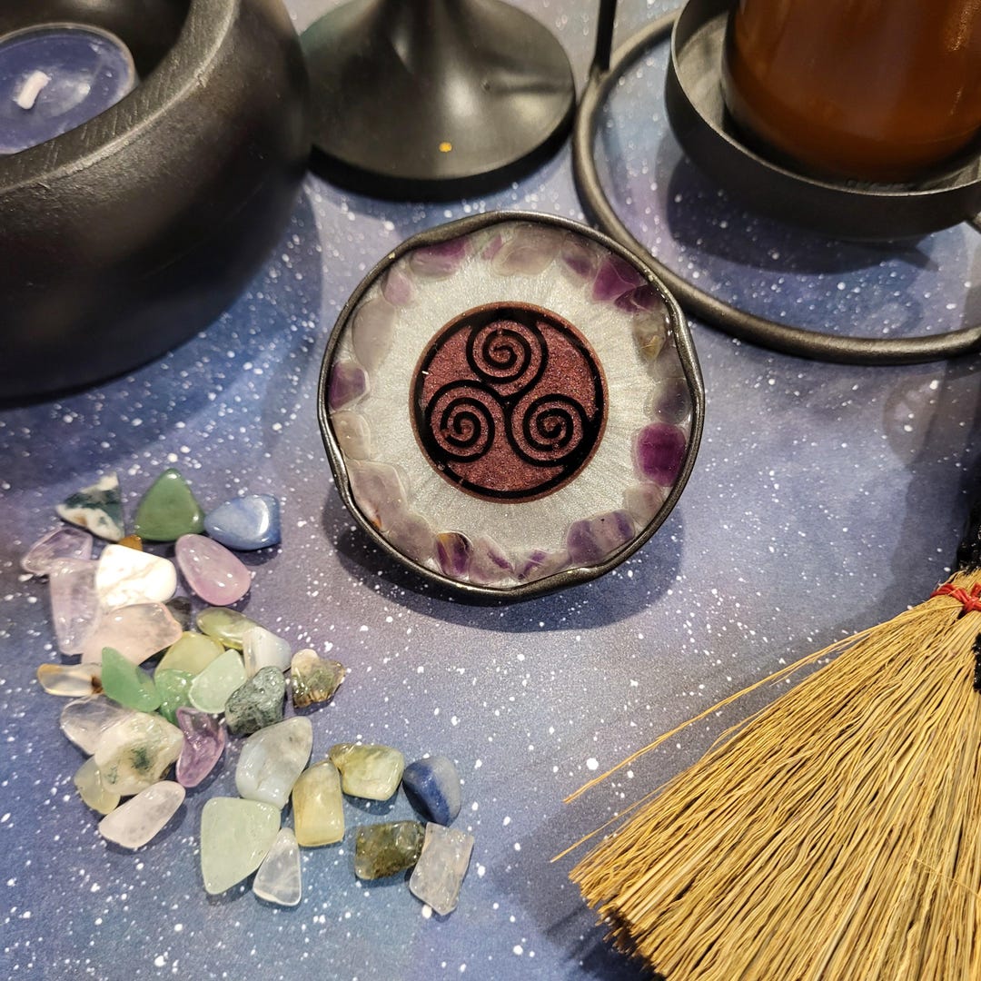 Triskelion Resin Altar Tile With Gemstones | Pagan Witchcraft Decor ...