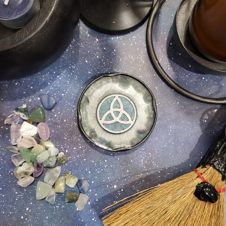 Triquetra Resin Altar Tile With Gemstones | Pagan Witchcraft Decor ...