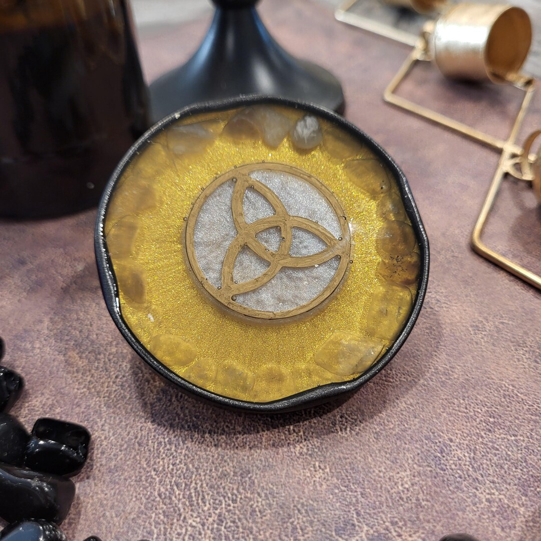 Triquetra Resin Altar Tile With Gemstones | Pagan Witchcraft Decor ...