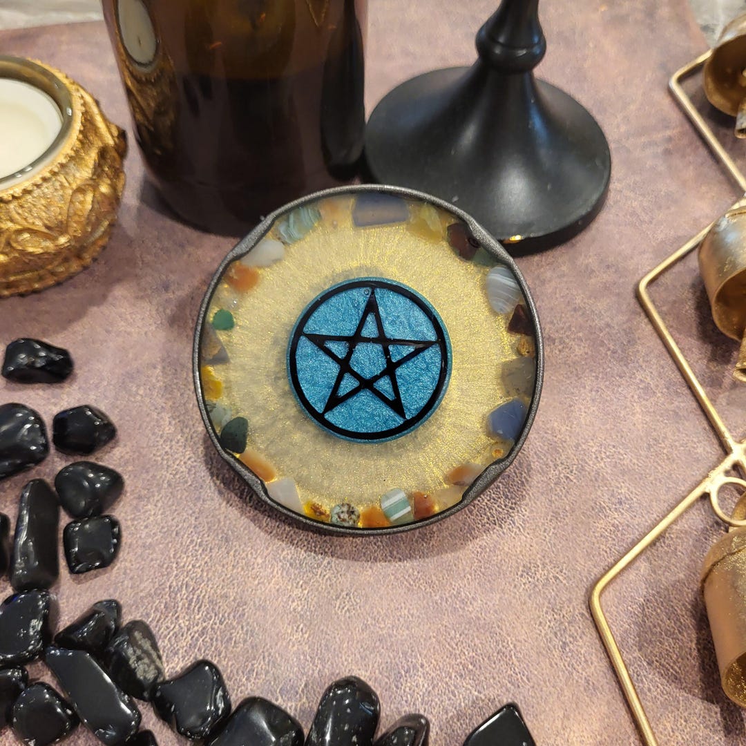 Pentagram Resin Altar Tile With Gemstones | Pagan Witchcraft Decor ...