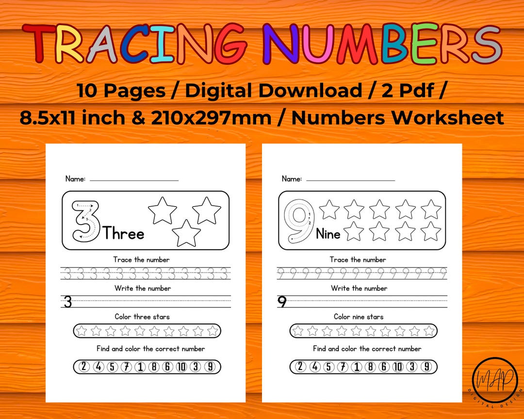 Number Tracing Worksheets 1-10, Kids Handwriting Practice, Preschool ...