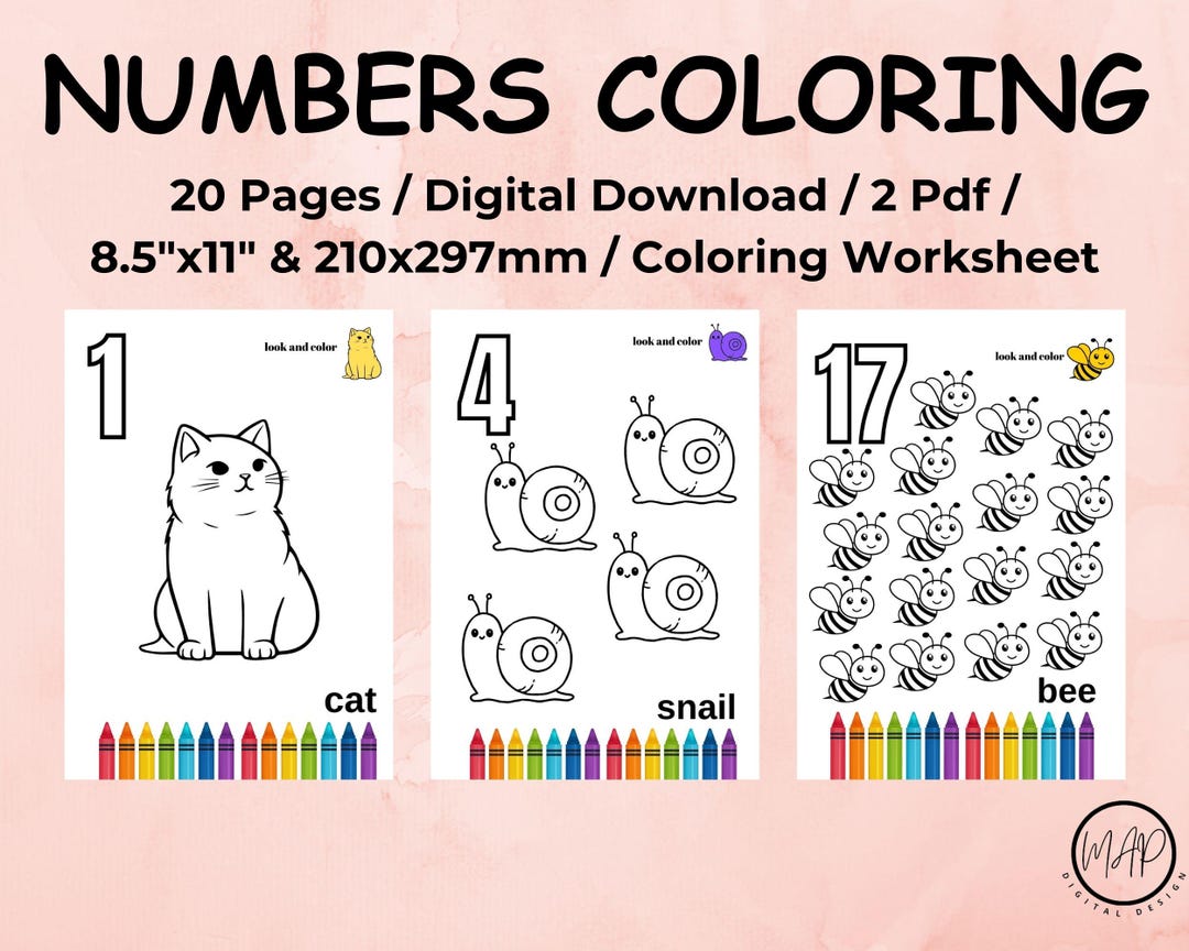 Numbers & Animals Coloring Pages: Preschool Activity (PDF) - Etsy