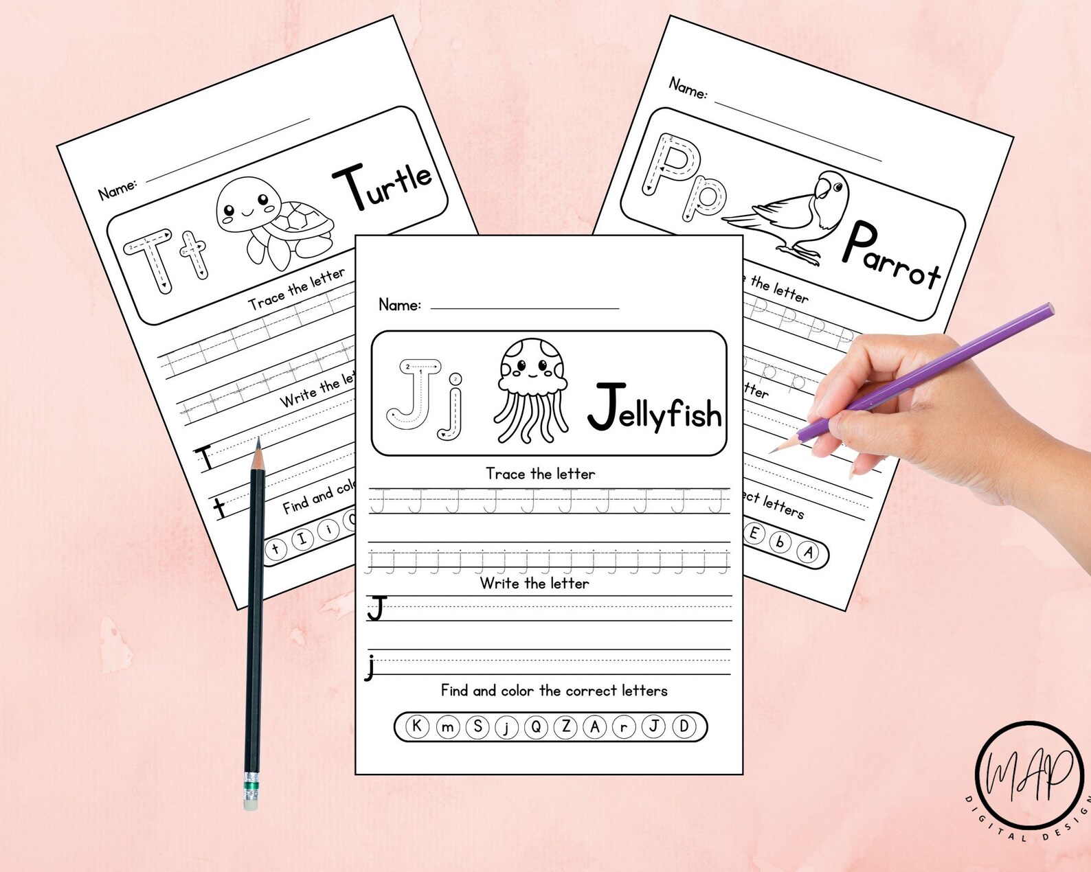 Alphabet Tracing Worksheets: Animal Theme Handwriting Practice (PDF) - Etsy