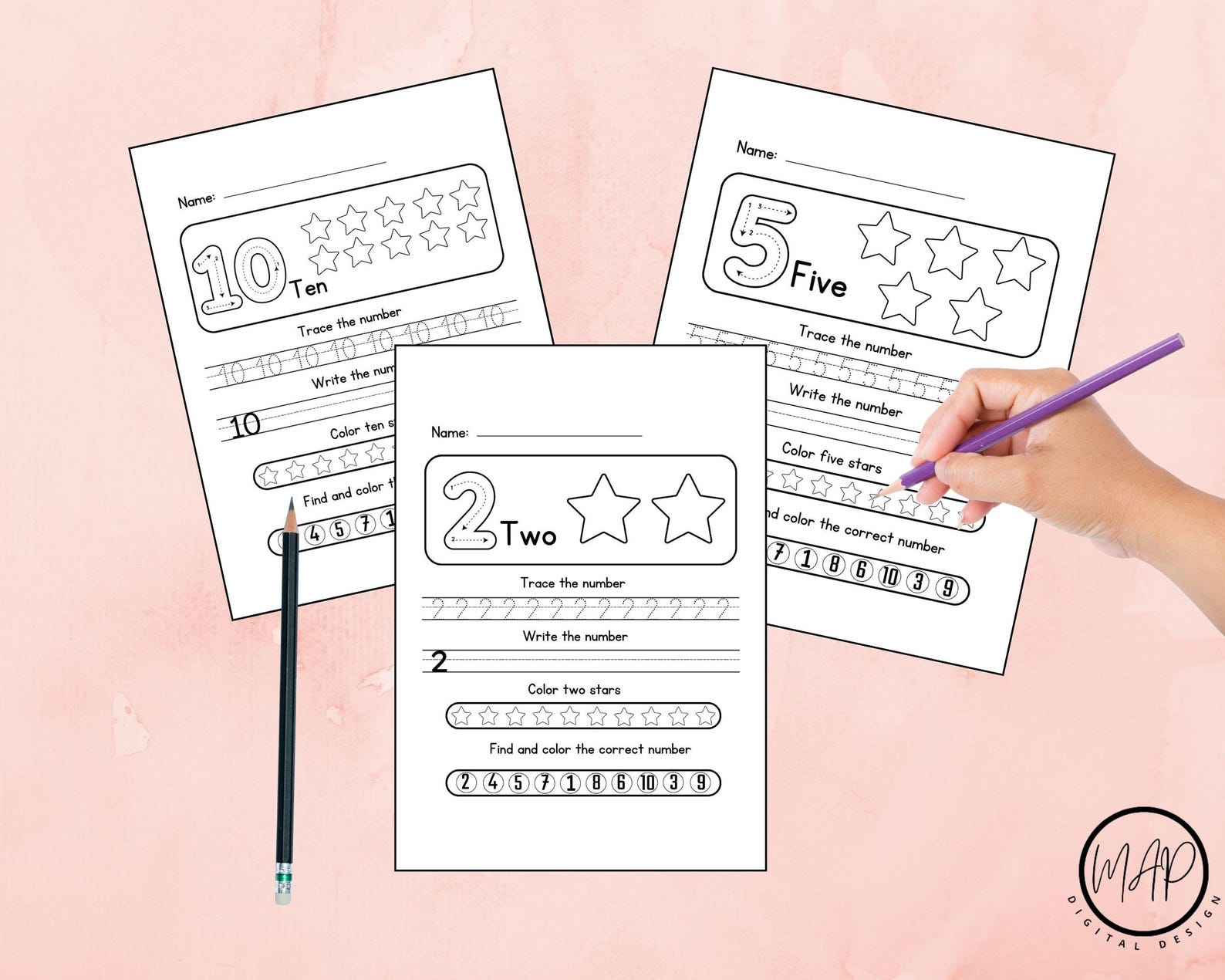 Numbers Tracing Worksheets, Handwriting Practice for Kids, Preschool ...