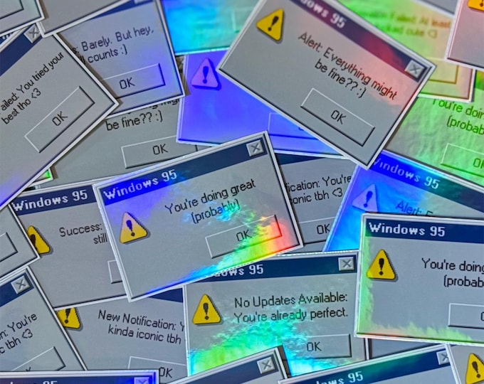 Y2k Windows Error Pop up Sticker, Vaporwave Holographic Decal, Trapped ...