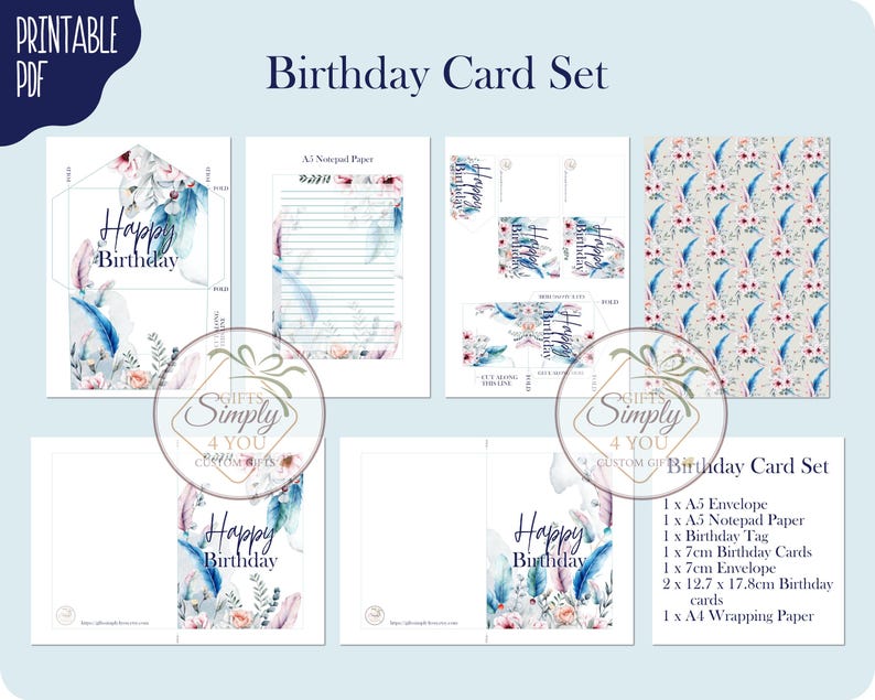Printable Birthday Stationery Set | Digital Download Card, Gift Tags ...