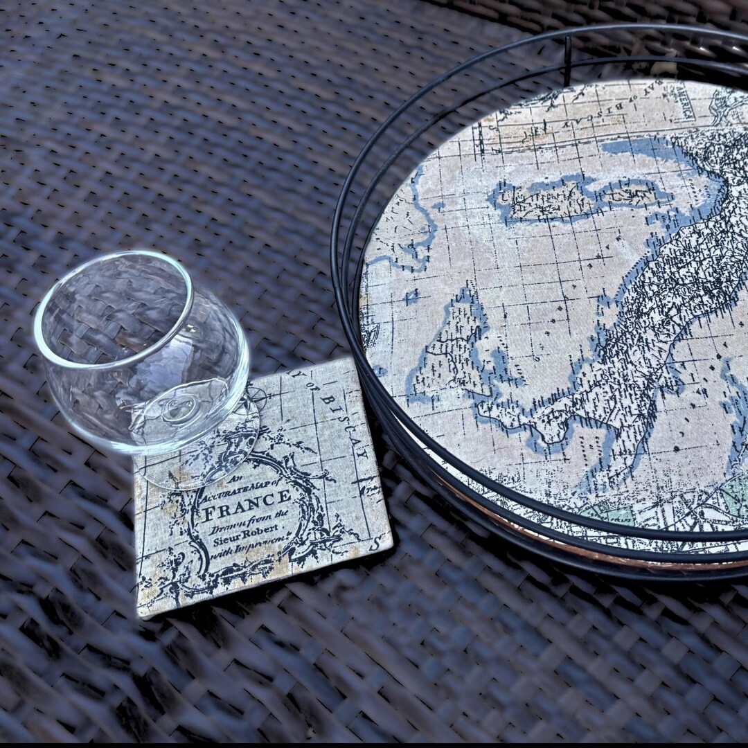 Vintage Map Bar Tray Whiskey Tray Food Server Decorative Tray Travel ...