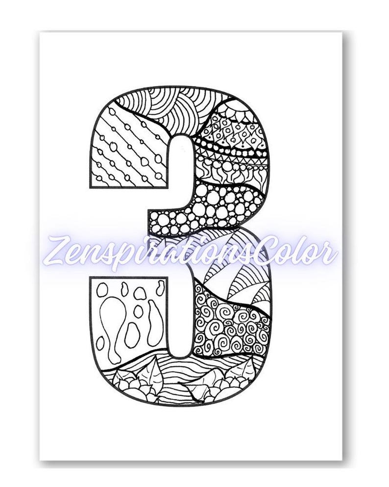Number 3 Zentangle Coloring Page PDF Download Printable - Etsy