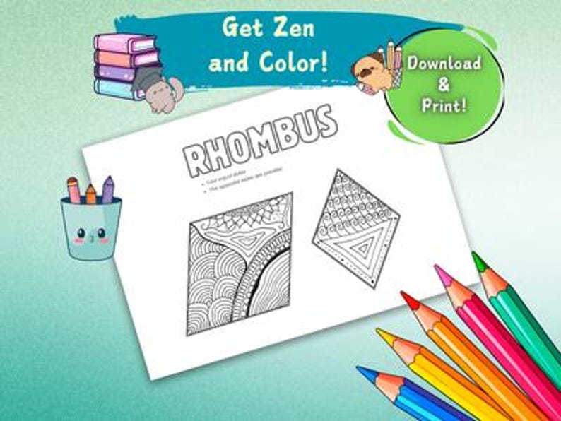 Rhombus Zentangle Coloring Page PDF Download Printable - Etsy