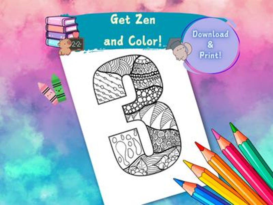 Number 3 Zentangle Coloring Page PDF Download Printable - Etsy