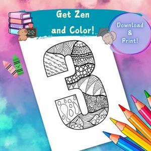 Number 3 Zentangle Coloring Page PDF Download Printable - Etsy