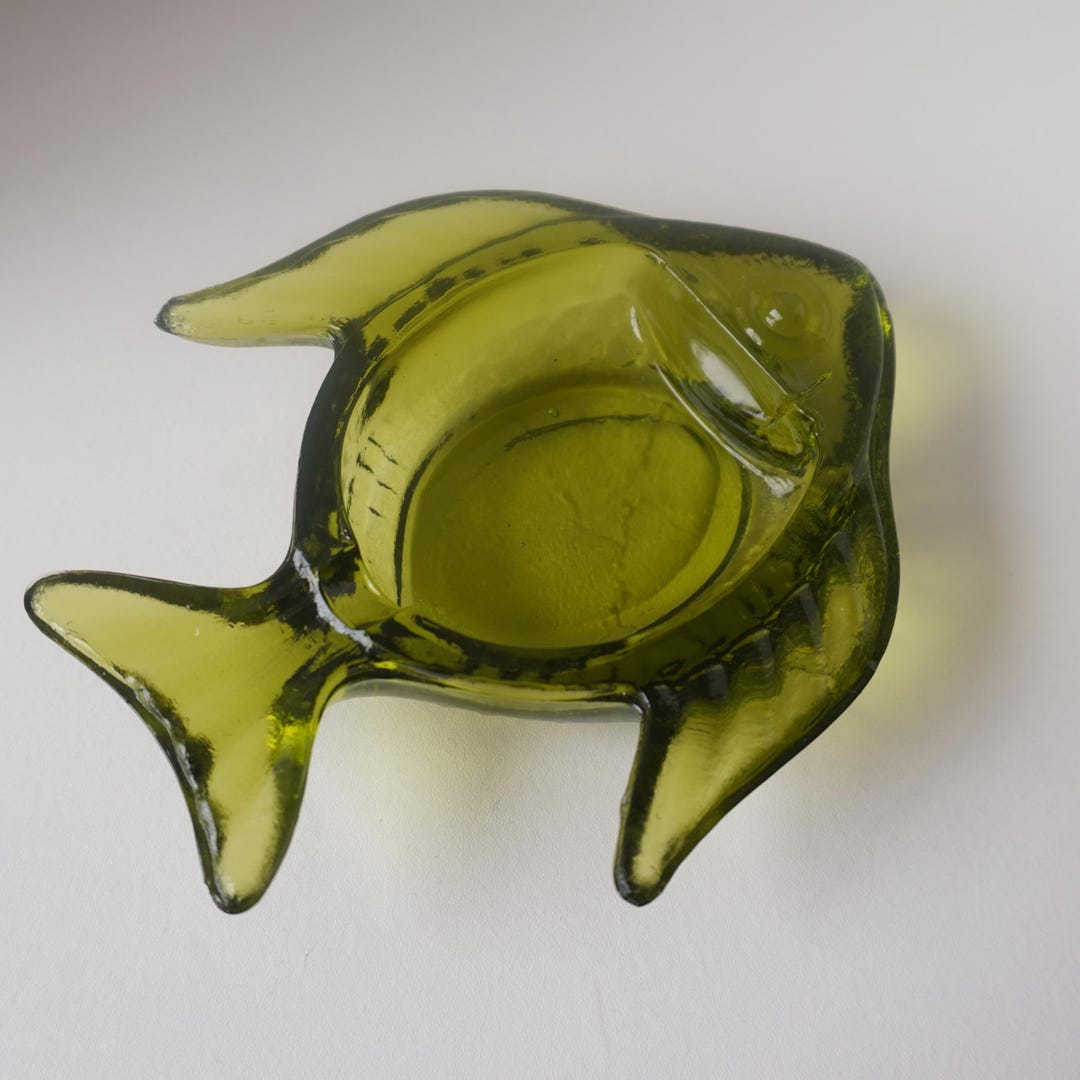 Vintage Green Glass Fish Dish – Mid Century Jewelry Dish, Coastal Decor ...