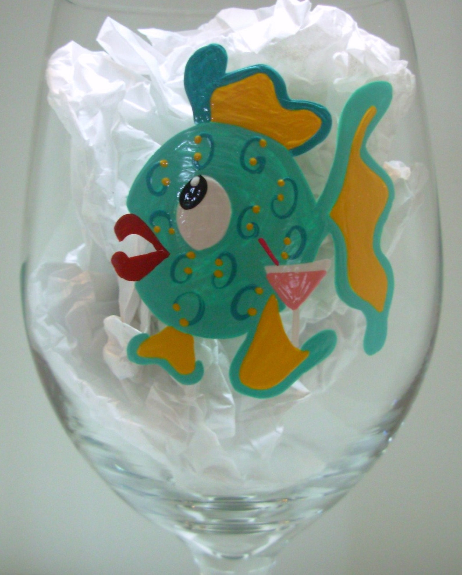 Fish Wine Glass Handpainted Wine Glass Personalized Wine | Etsy