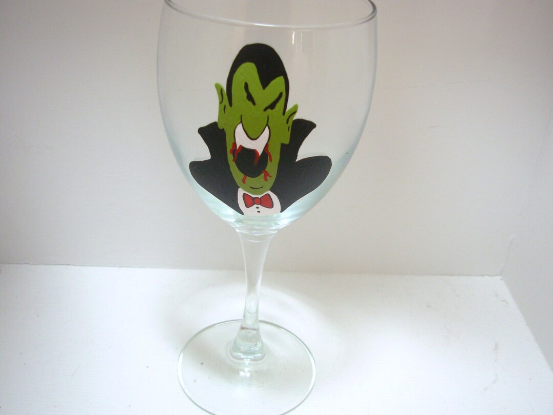 Halloween Wine Glass ,vampire Wine Glass, Handpainted Wine Glass ...