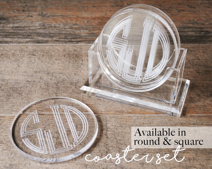 Set of 4 Circle Monogrammed Coasters, Acrylic Coasters, Monogrammed ...