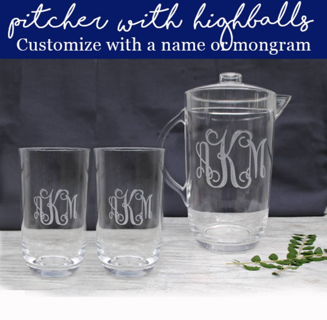 Drink Pitcher With Set of 2 Highball Acrylic Glasses, Entertaining ...