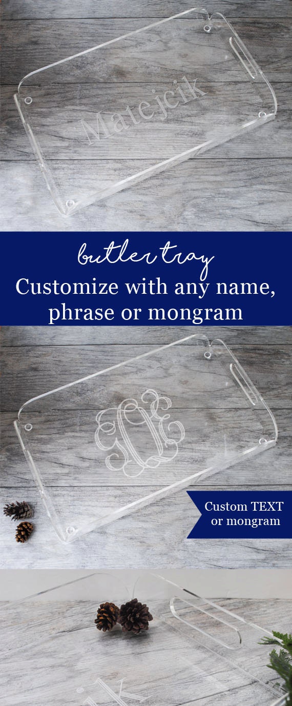 Monogrammed Acrylic Tray Monogram tray Rectangle Butler Tray | Etsy