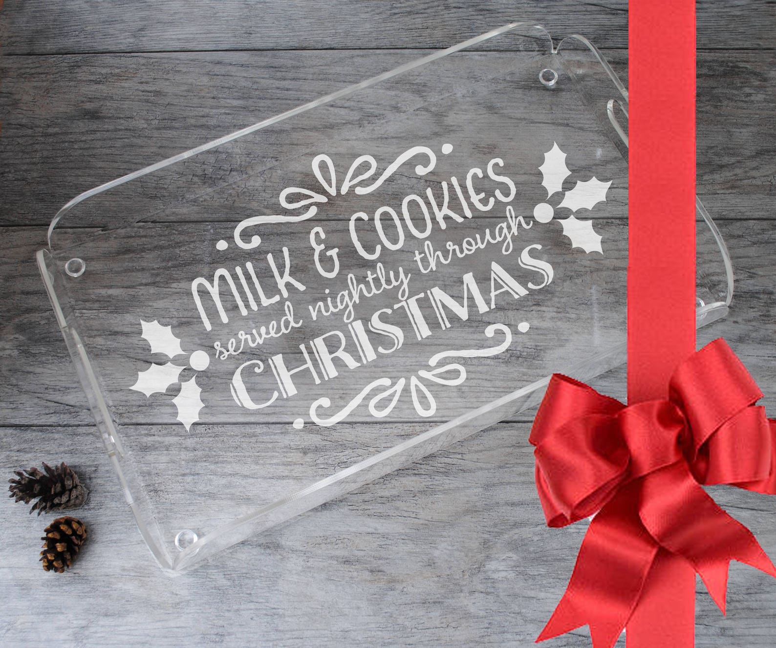 Laser Engraved Acrylic Tray, Milk and Cookies, Rectangle Butler Tray 16 ...