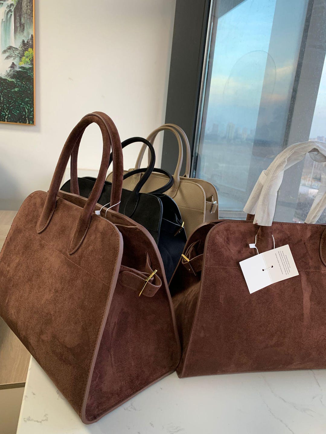 Suede Leather Tote Bag Luxury Margaux Elegant Top Handle Purse Premium ...