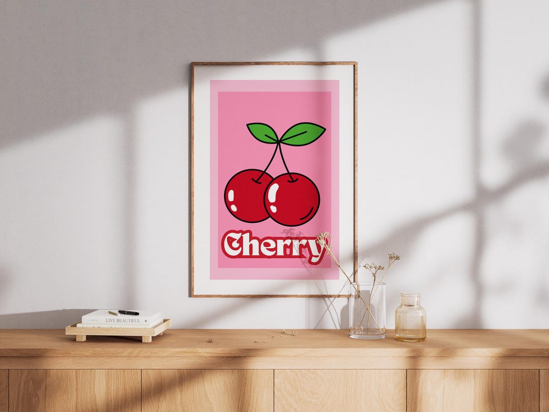 Cherries Wall Art, Cherry Poster Kitchen Decor, Cherries Retro Kitchen ...