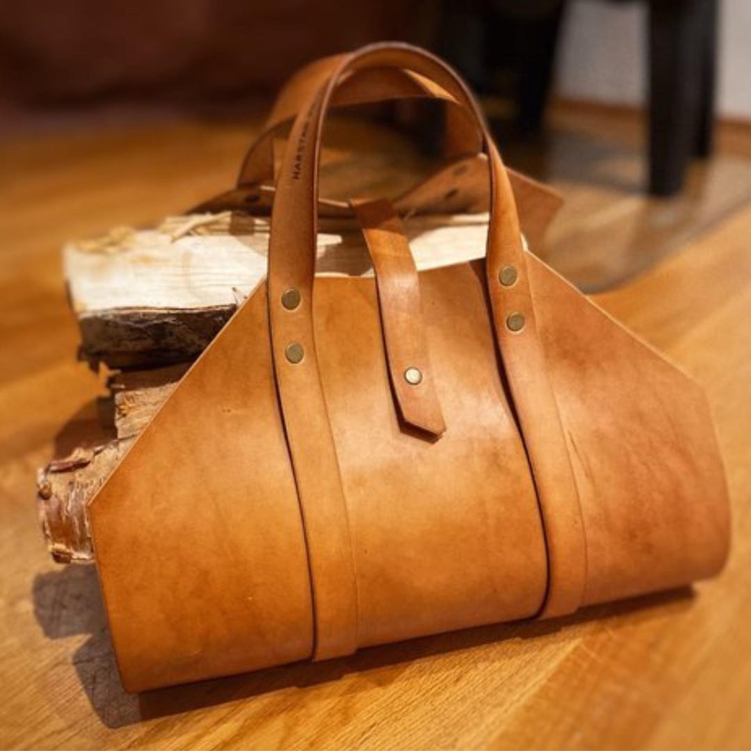 Handmade Leather Firewood Carrier Tote ,durable Full-grain Leather Log ...