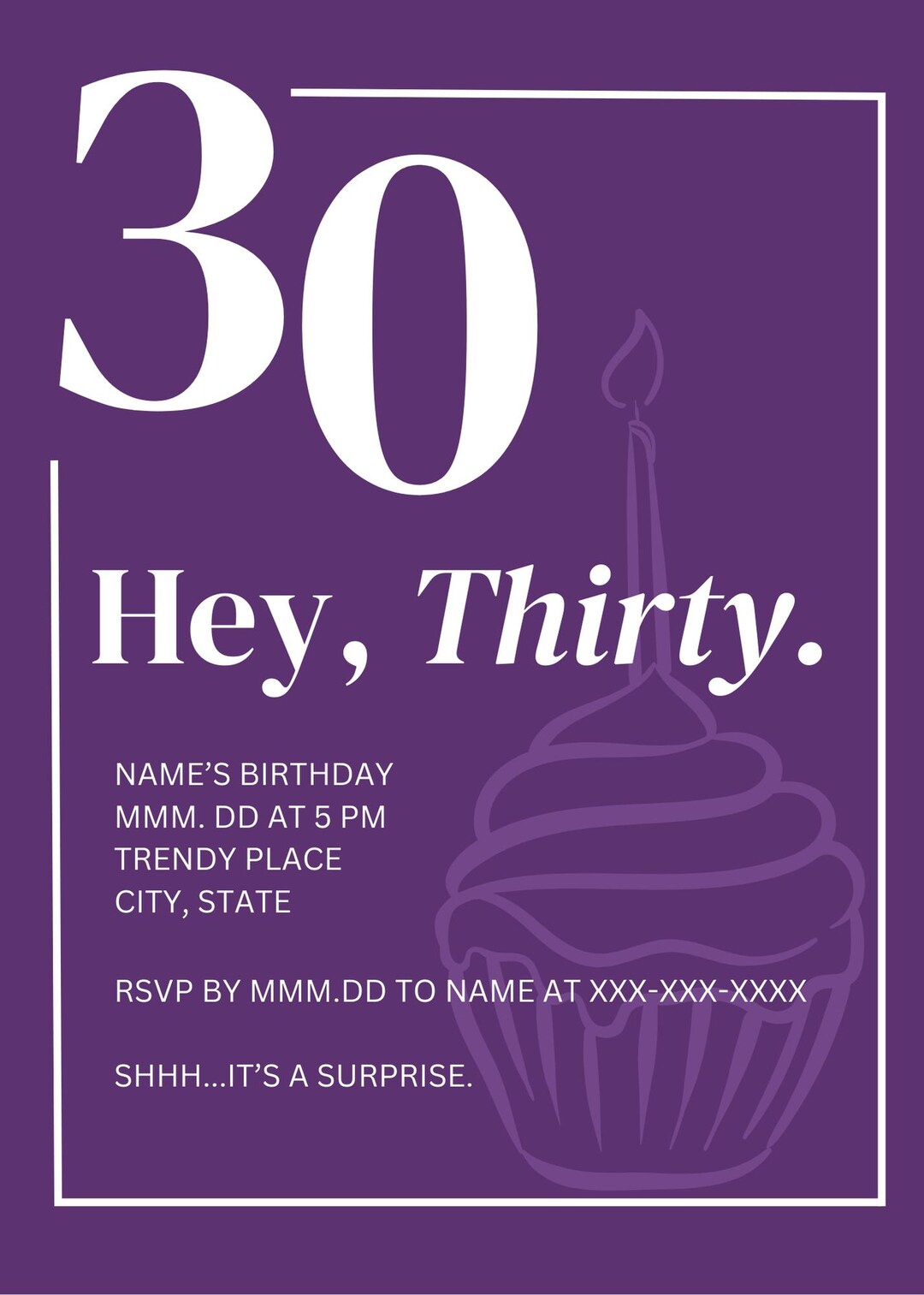 Simple 30th Birthday Invitation Template 5x7" Digital Download - Etsy