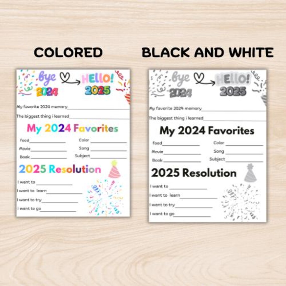 New Years Resolution Printable Coloring Page, Kids 2025 Goals, New Year ...