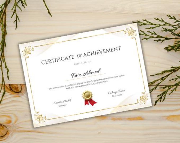 Custom Certificate Printable Award Gold Style Design Personalized ...