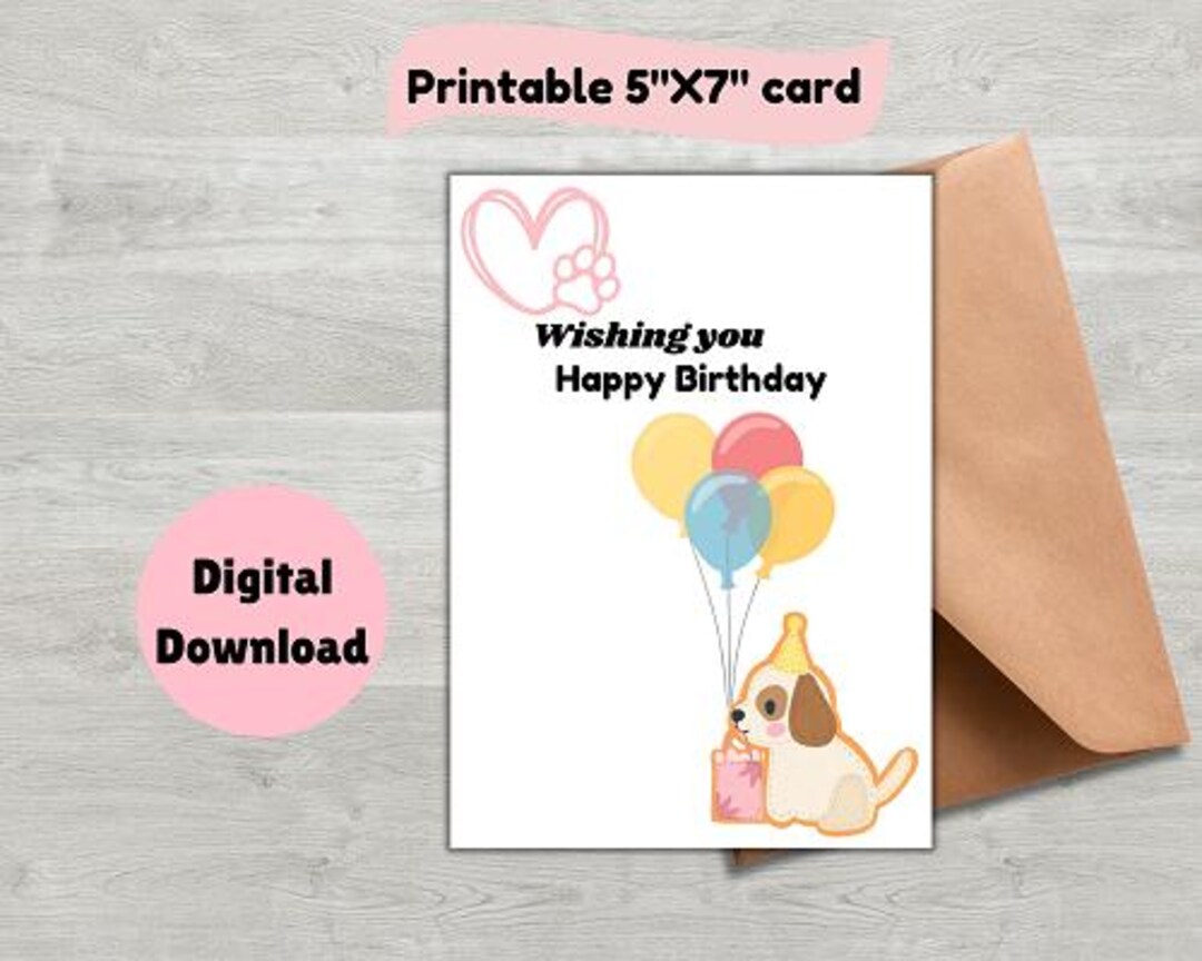 Puppy Birthday Card - Printable Cute Puppy Card - Etsy
