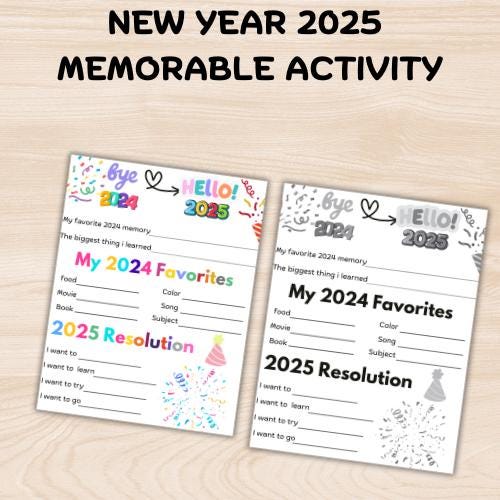 New Years Resolution Printable Coloring Page, Kids 2025 Goals, New Year ...