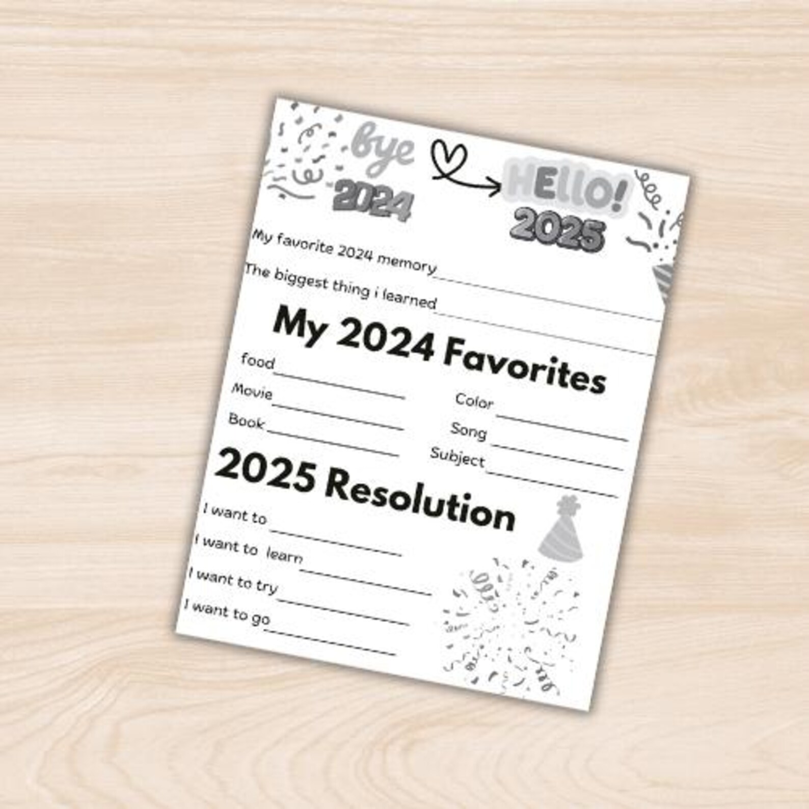 New Years Resolution Printable Coloring Page, Kids 2025 Goals, New Year ...