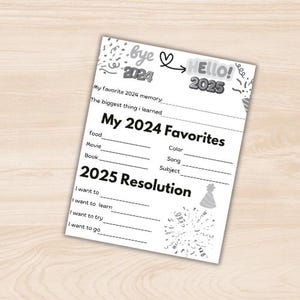 New Years Resolution Printable Coloring Page, Kids 2025 Goals, New Year ...