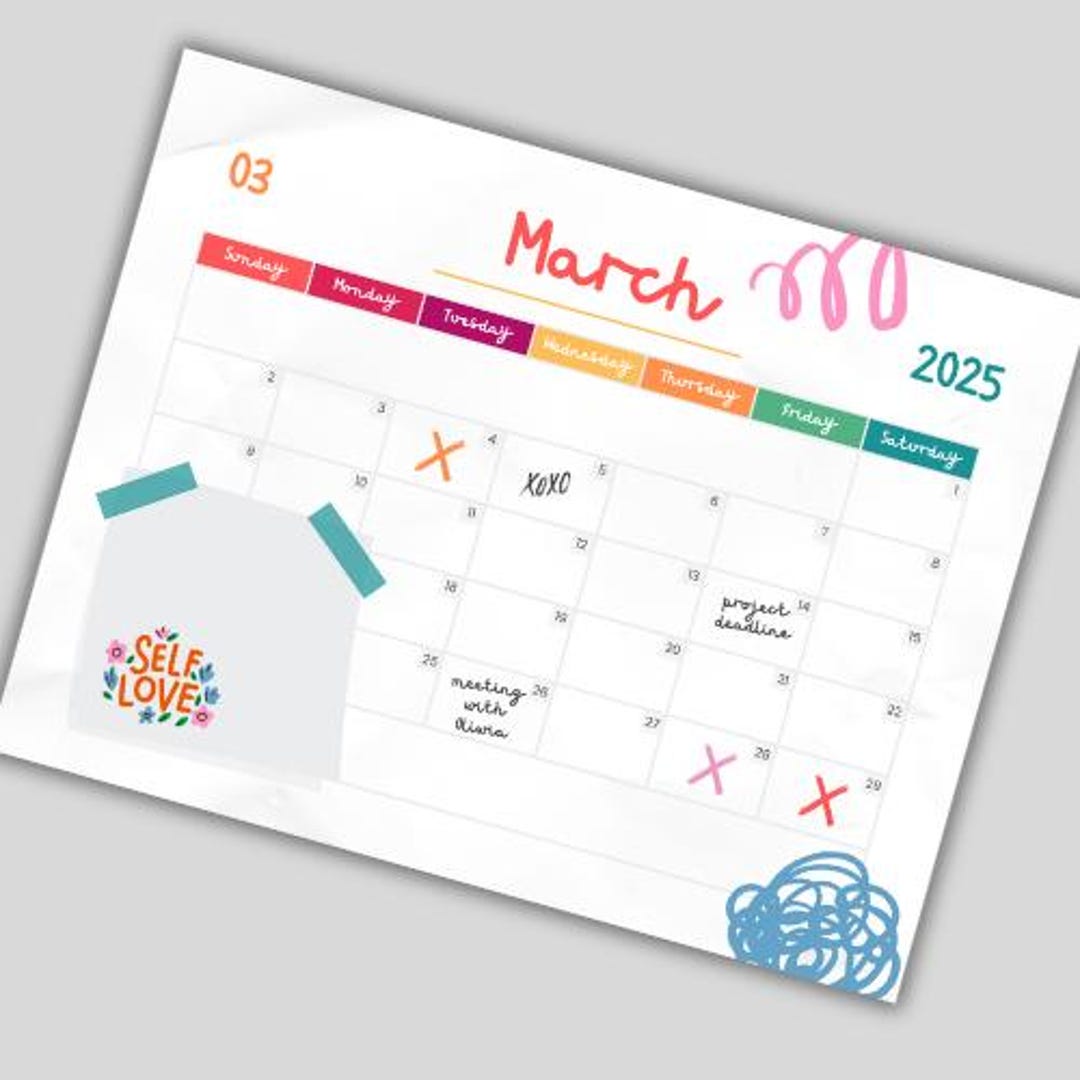 EDITABLE March 2025 Calendar, Adorable Spring Colorful Cute Planner ...