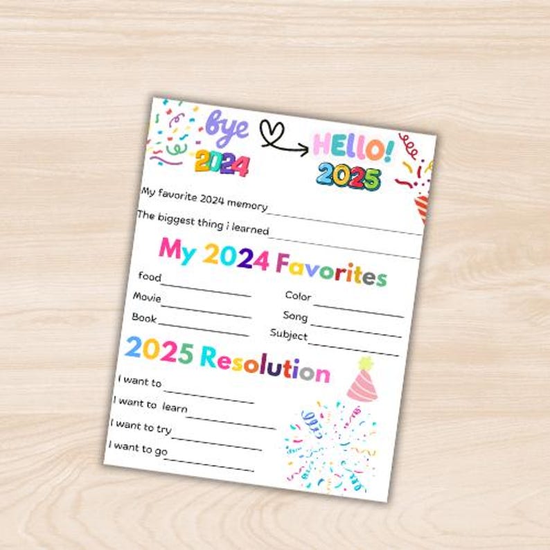 New Years Resolution Printable Coloring Page, Kids 2025 Goals, New Year ...