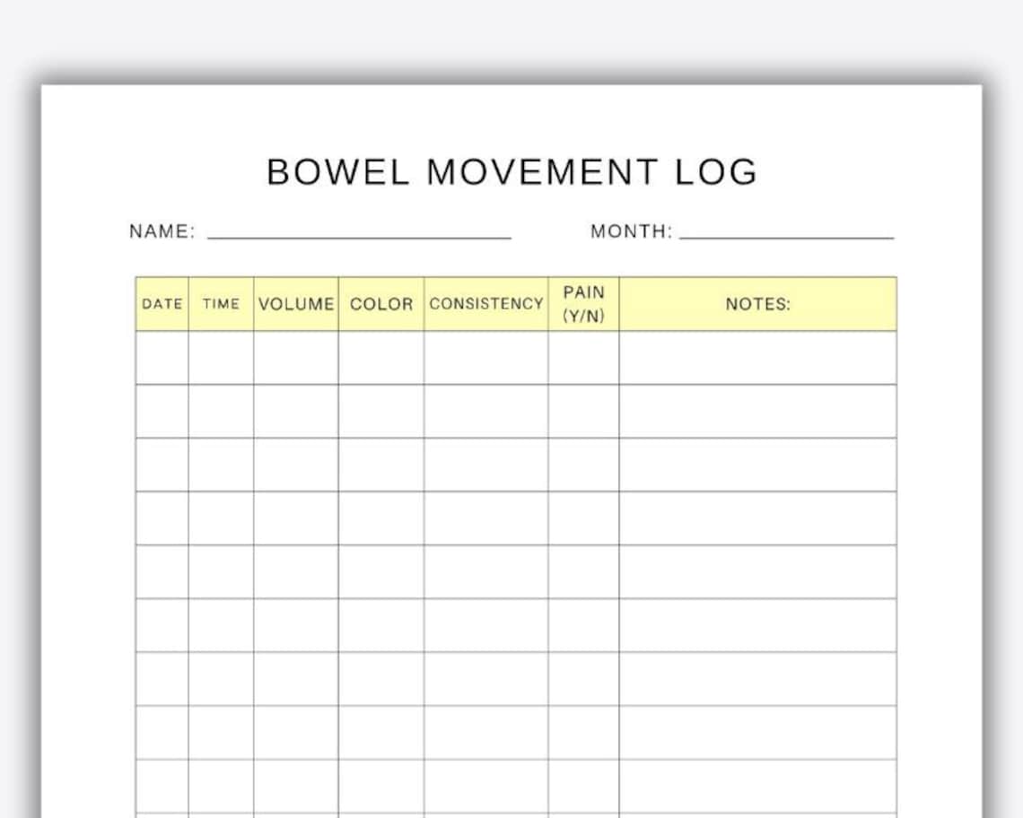 Bowel Movement Log Printable, BM Sheet, Bowel Movement Log, Nurse ...