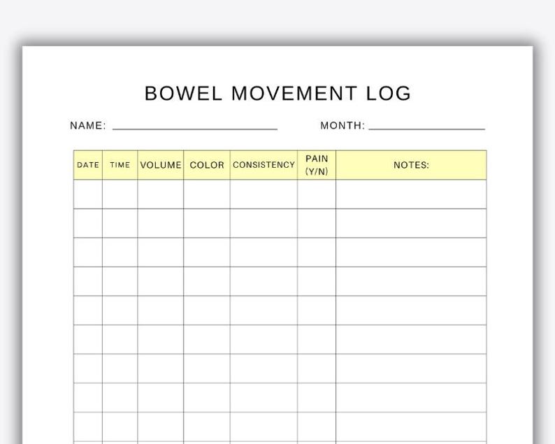 Bowel Movement Log Printable, BM Sheet, Bowel Movement Log, Nurse Tracker, Healthcare Template ...