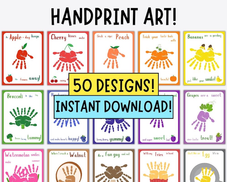 Handprint Fruit Veggie Art Bundle, 50 Food Designs, Printable Crafts ...