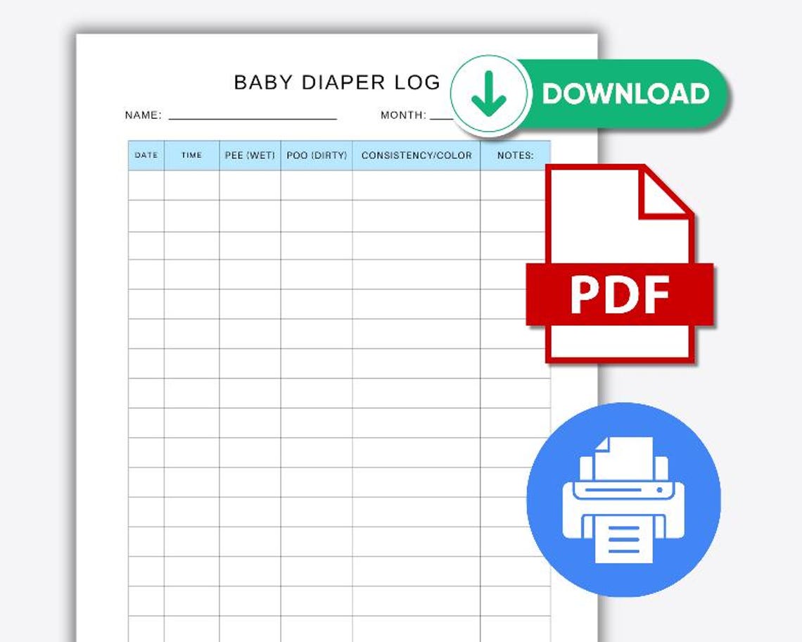 Printable Baby Diaper Log, Newborn Diaper Change Log Sheet, Printable ...
