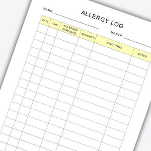 Printable Allergy Tracker, Allergic Reaction Log, Track Allergies ...
