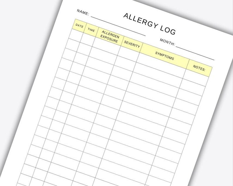 Printable Allergy Tracker, Allergic Reaction Log, Track Allergies ...