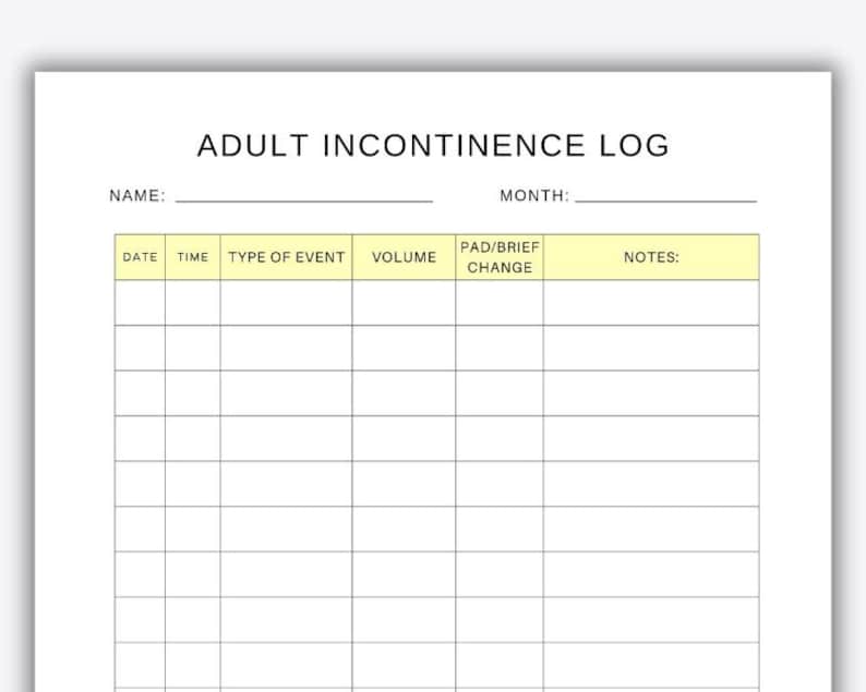 Printable Adult Incontinence Tracker, Bathroom Log Sheet, Bladder ...