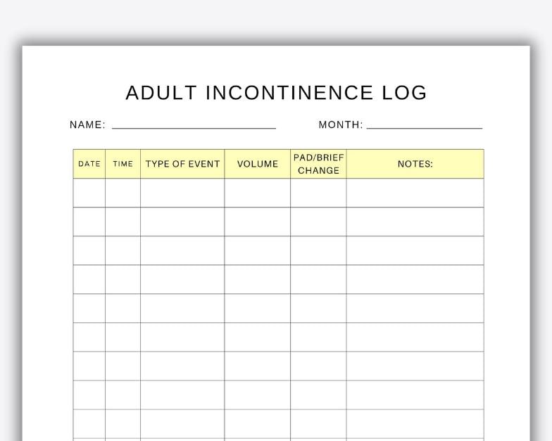Printable Adult Incontinence Tracker, Bathroom Log Sheet, Bladder ...