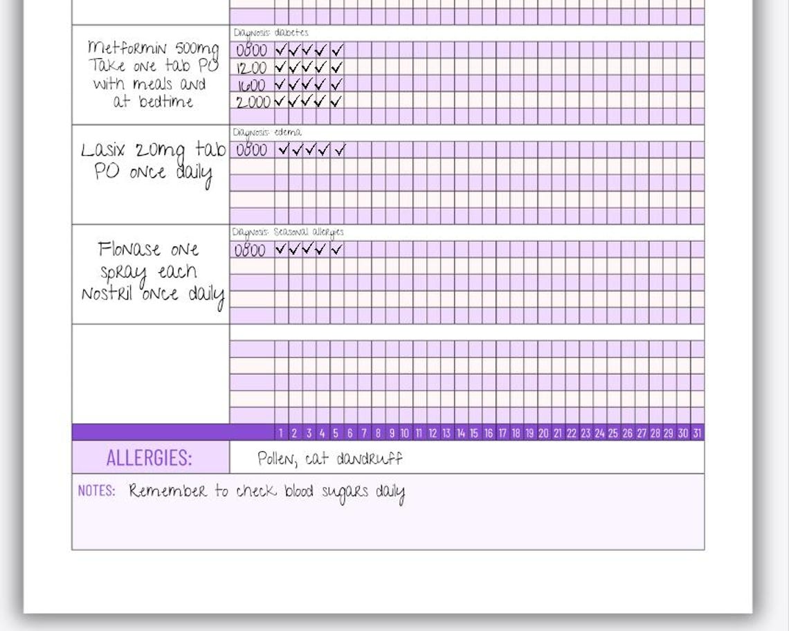 MAR | Medication Administration Record | Printable Medicine Record ...